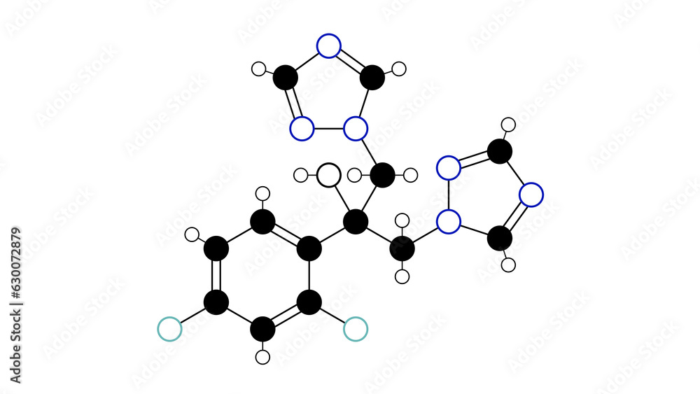 fluconazole molecule, structural chemical formula, ball-and-stick model ...