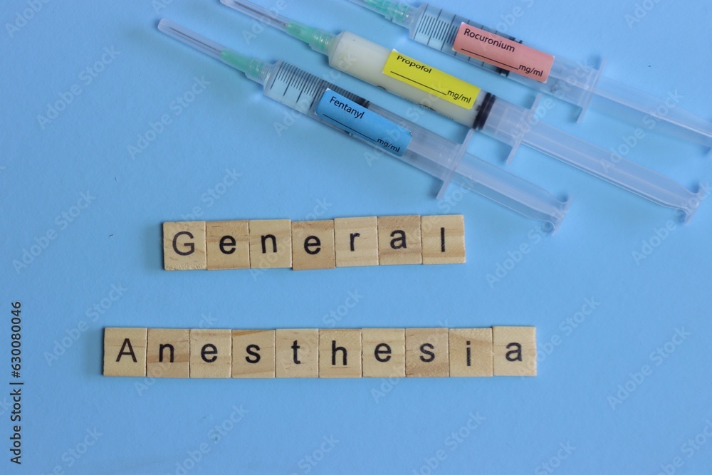 Syringes with opioid, analgesic and neuromuscular blocker in a light ...