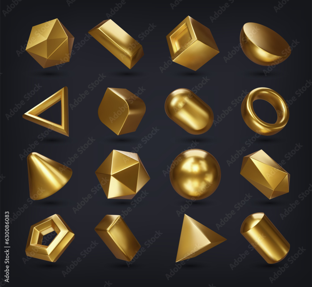 Image vectorielle Stock Realistic 3d golden math geometric shapes ...
