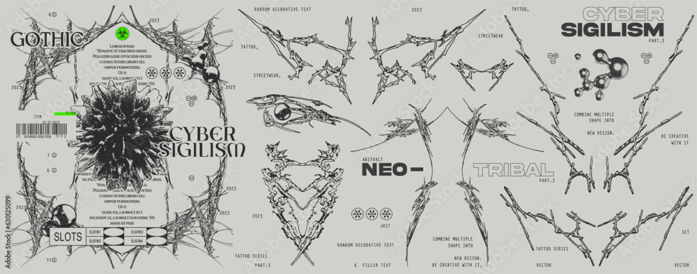 Neo tribal or cyber sigilism shape collection for tattoo, streetwear ...