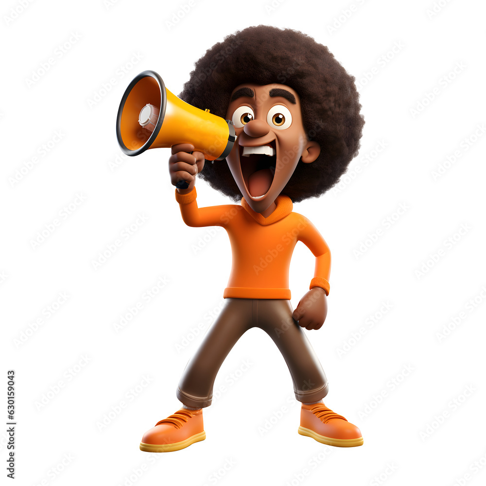 3D cartoon character black young man in orange sweater standing ...