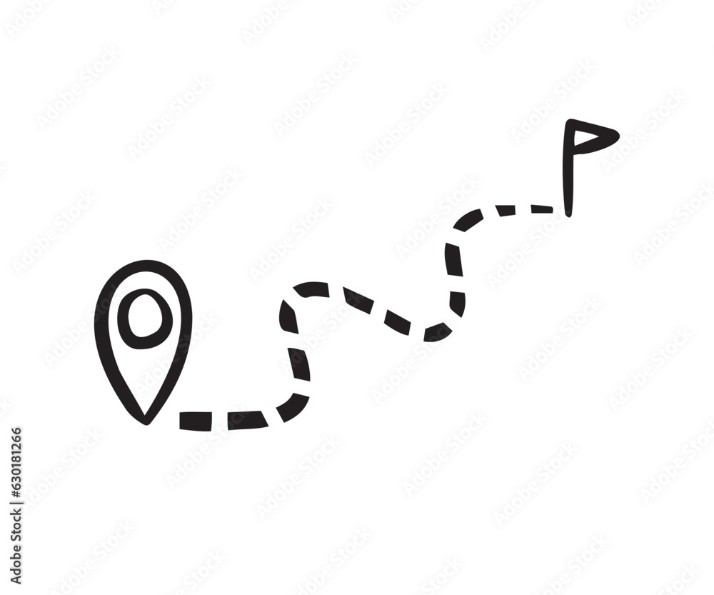 hand drawn map distance measuring icon. Doodle Map route vector ...