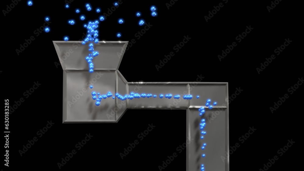 Clean fresh air particles flow in ventilation system. Particles move ...