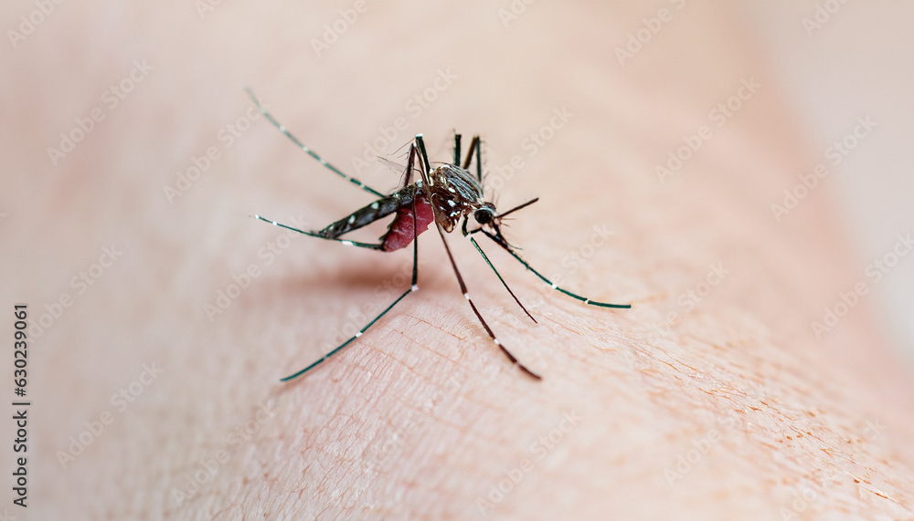 Dengue Aedes aegypti Mosquito on skin for dengue, zika and chikungunya ...