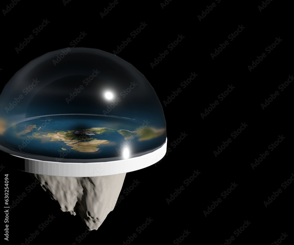 illustration of flat planet earth with dome 3d rendering Stock ...