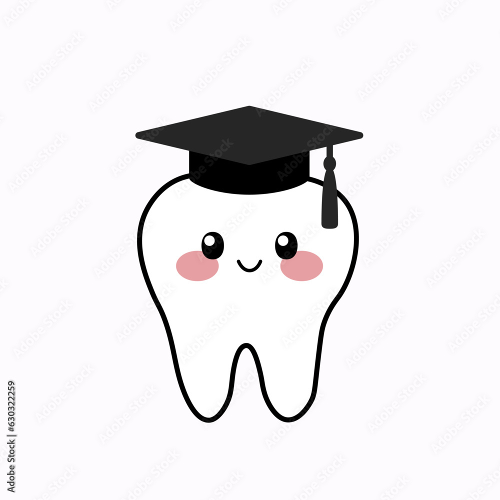 Tooth with graduation hat kawaii icon. Clipart image isolated on white ...