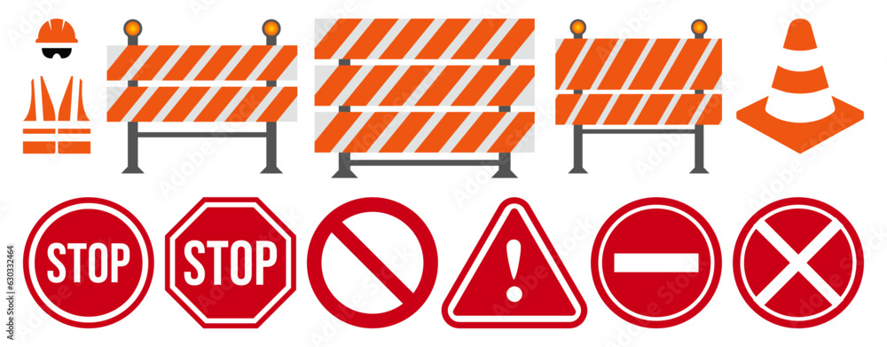 Set of construction work safety signs concept isolated on transparent ...