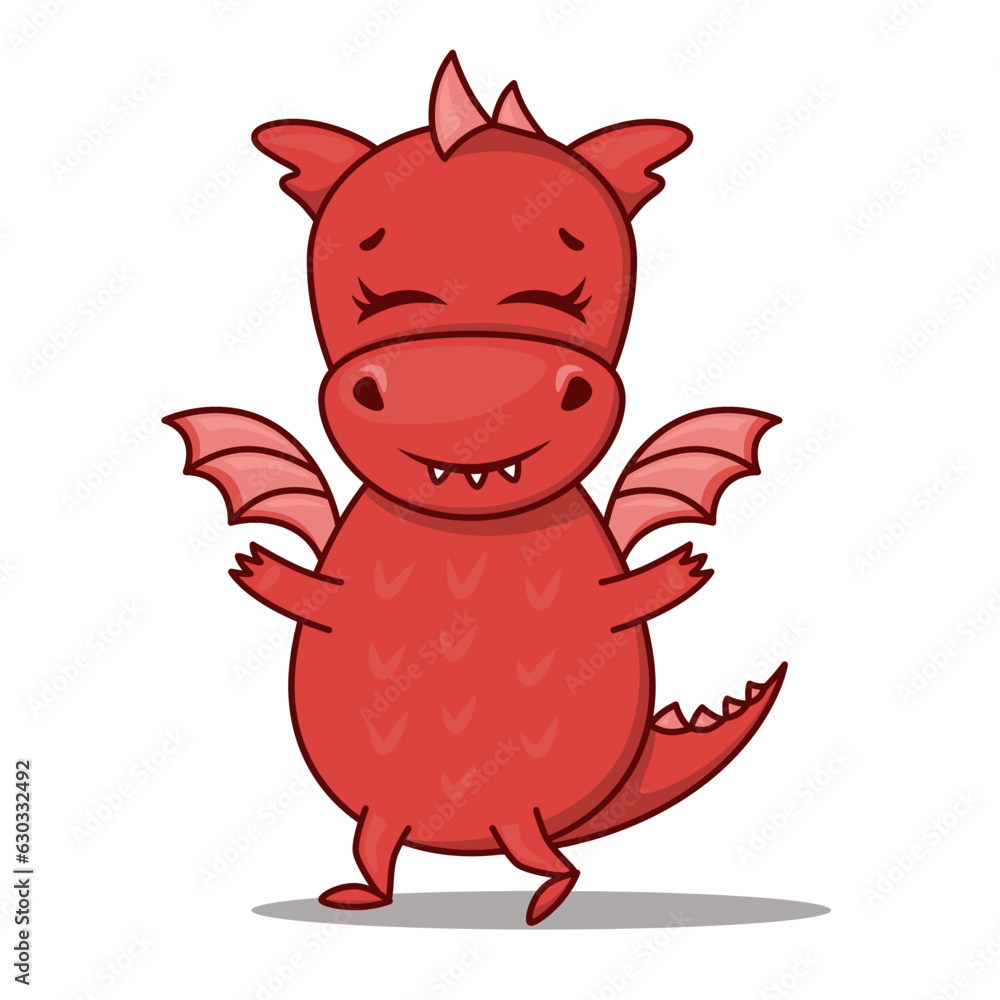 Dragon cartoon character. Cute hugging red dragon. Sticker emoticon ...