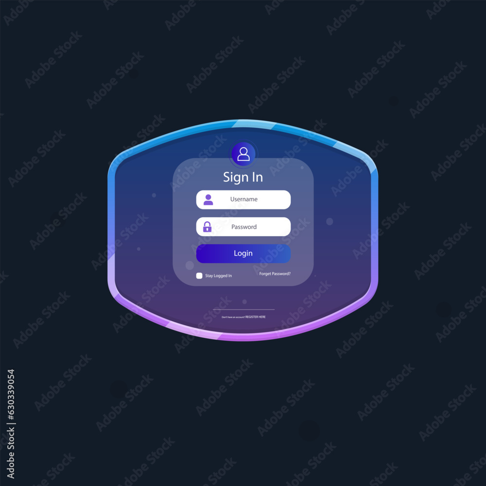 Sign In Form Game UI Pop Up Window Oval Rectangular Form Blue Purple ...