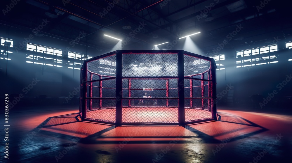Empty MMA Fighting cage made with Ai generative technology, Property is ...