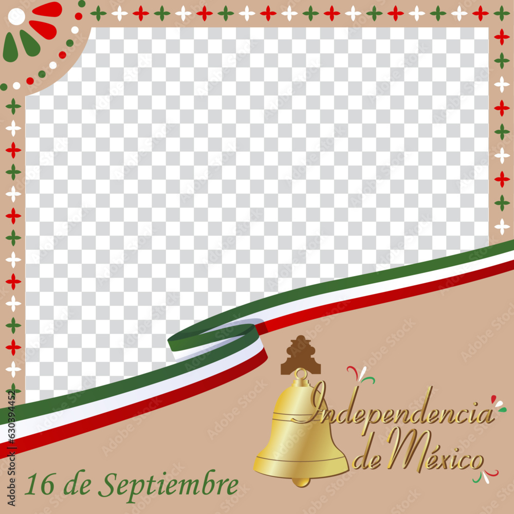 Plantilla para la Independencia de México, bandera y campana marco para ...