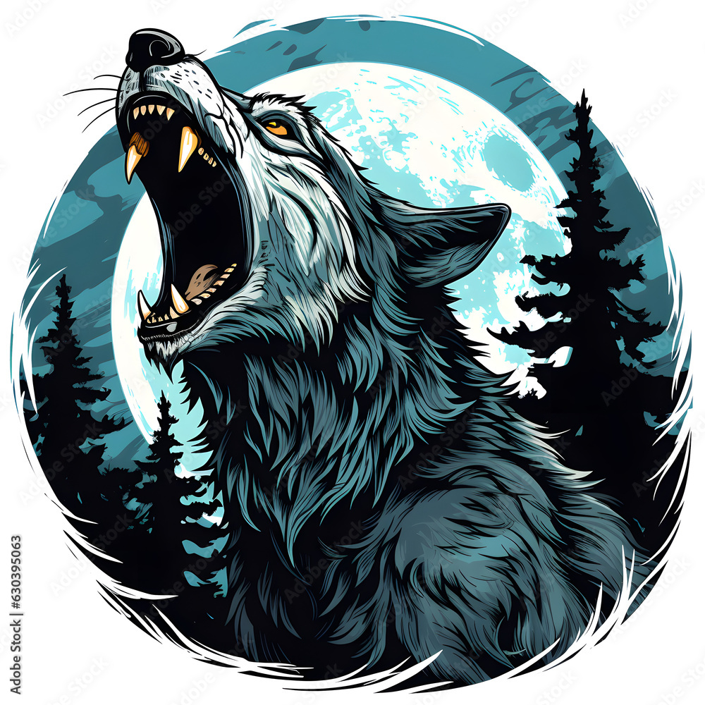 Cartoon clipart of howling werewolf under a full moon, transparent ...