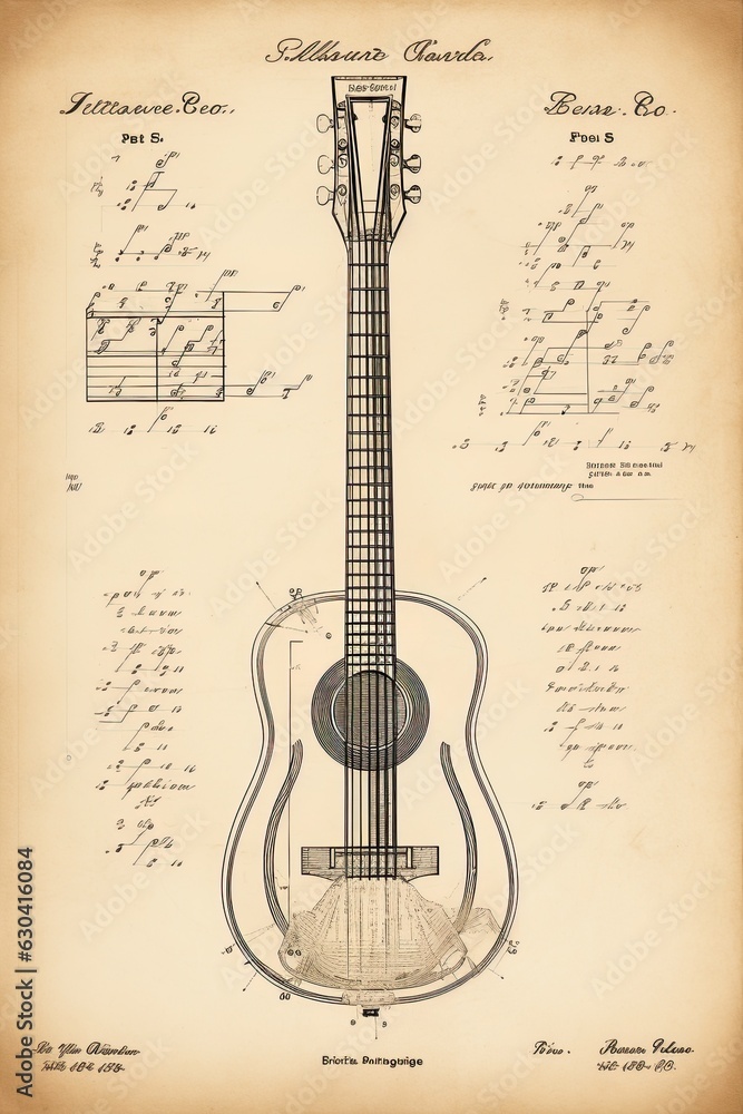 Acoustic Guitar Sketch Drawing Poster Design Generative Ai Stock
