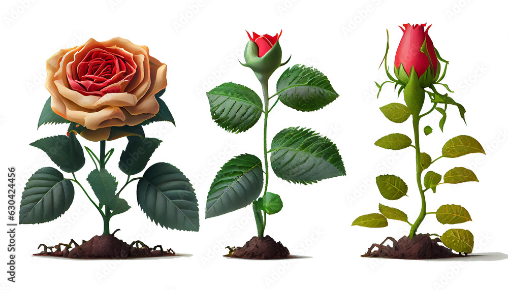 Rose plant depicted in various stages of growth Ai generated image ...