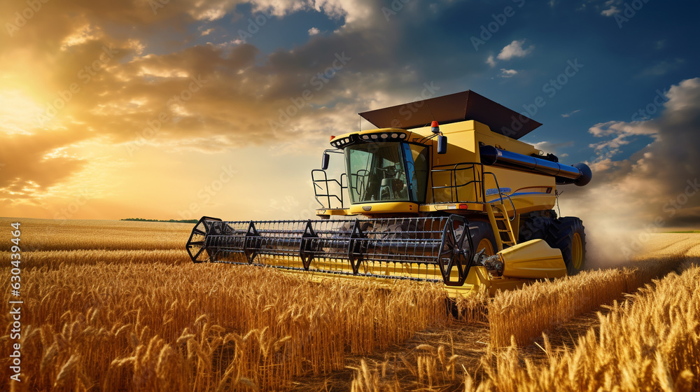 Combine harvester harvests ripe wheat. agriculture, Created using ...