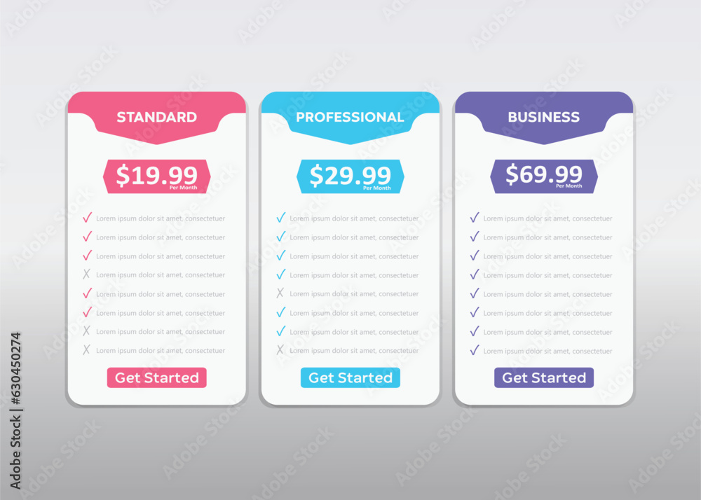 infographic Pricing plan. Minimalistic pricing plan comparison chart for web and mobile ...