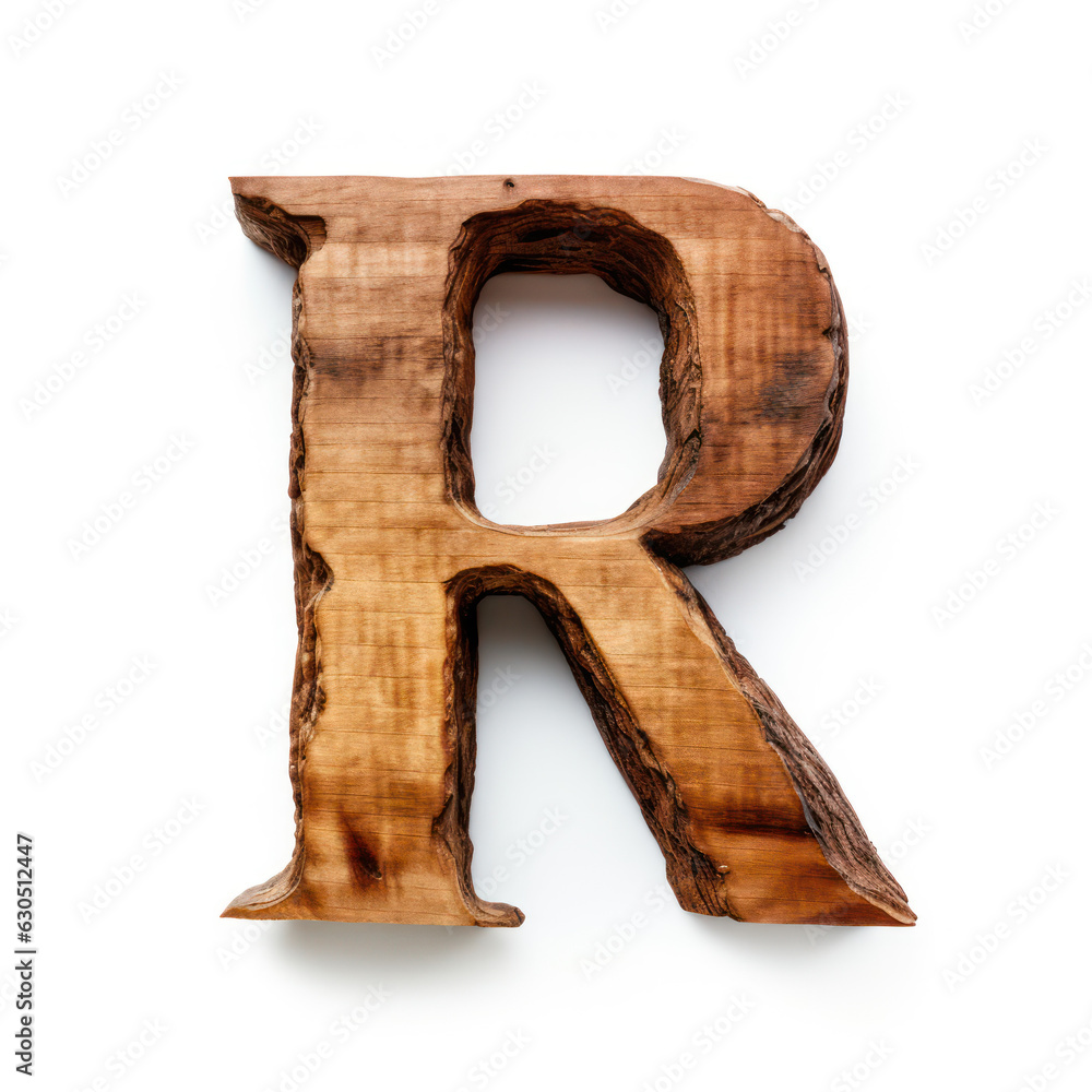letter R in the shape of woodblock, wood typography letter font ...