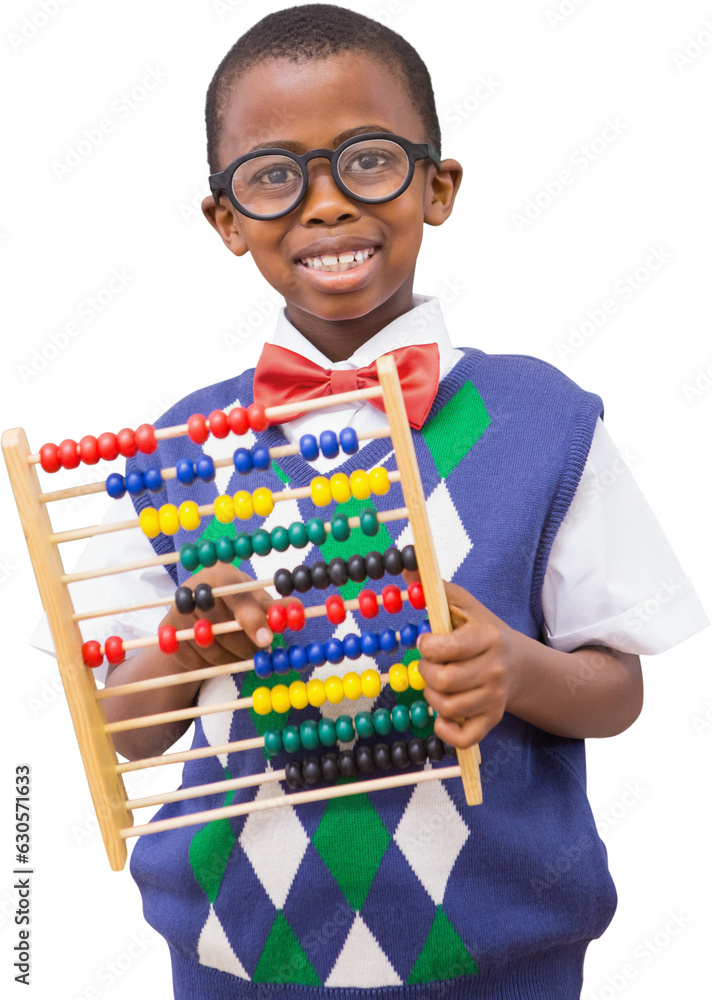 Digital png photo of happy african american boy holding abacus on ...