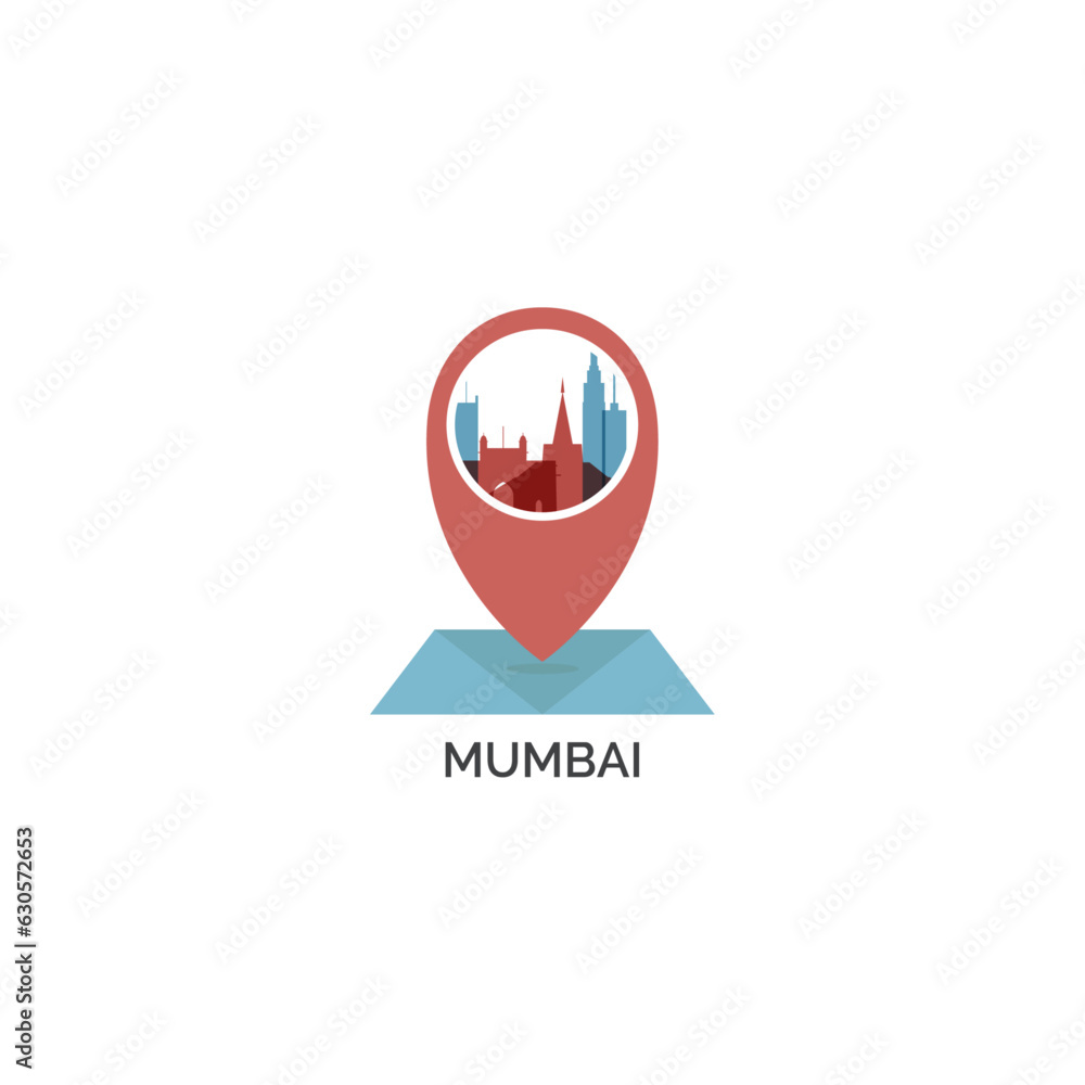 Mumbai India map pin point geolocation modern skyline shape pointer ...