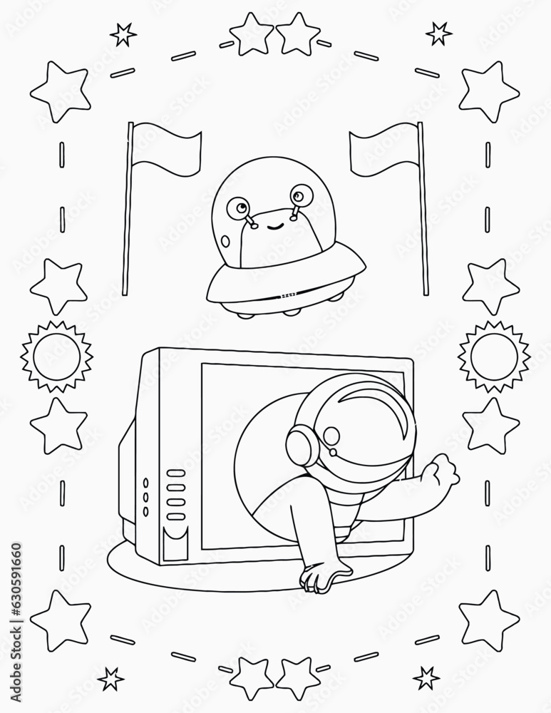 Space activity coloring page for kids, Cute and funny coloring page ...