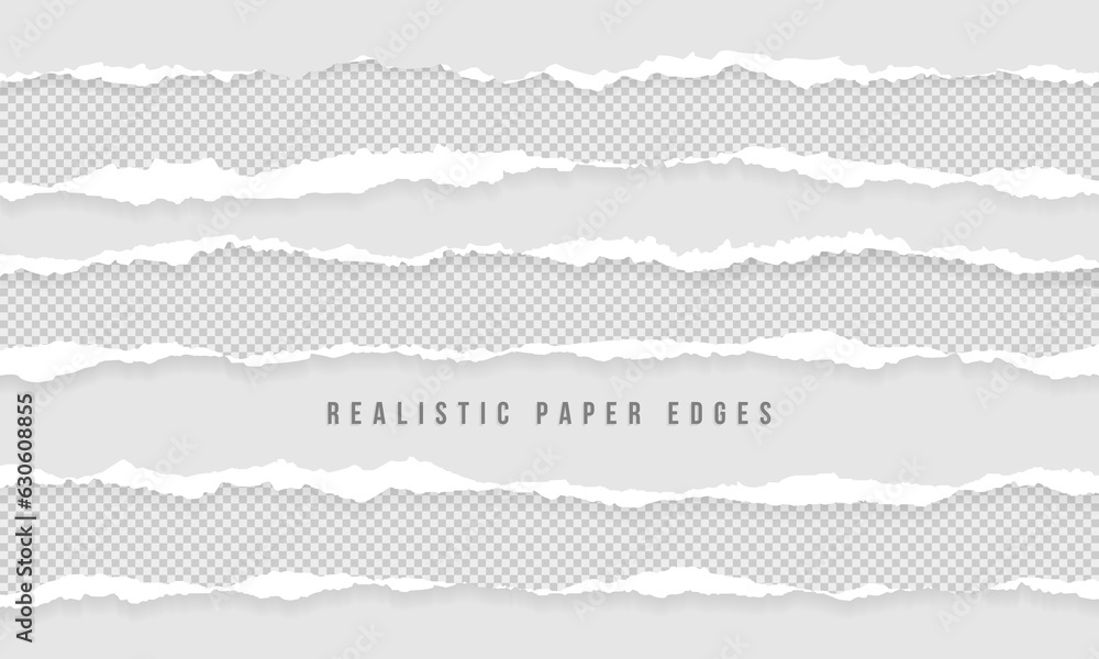 Realistic torn or ripped piece of papers with edges on transparent ...