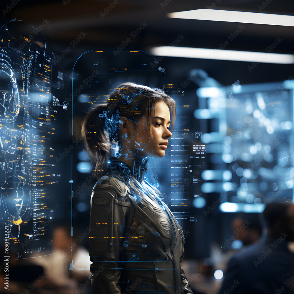 Virtual representation as a humanoid figure, blending elements of ...