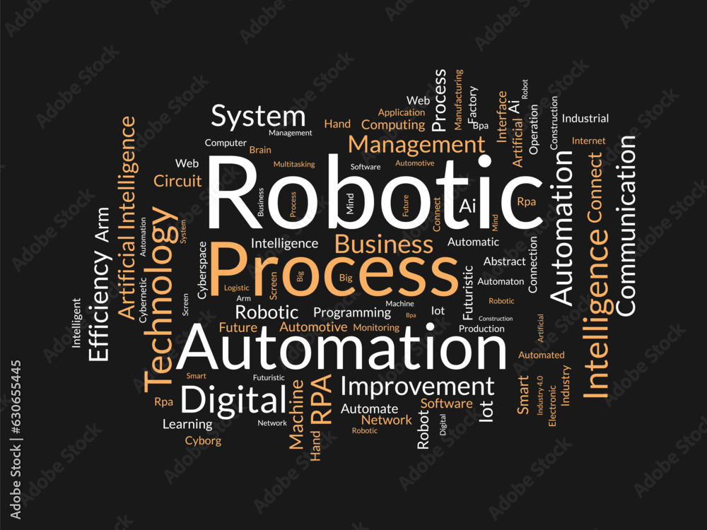 Word cloud background concept for Robotic process automation (RPA). Ai ...