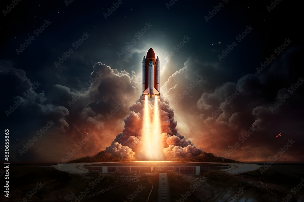 Ilustración de Stock Igniting Dreams: A rocket illuminates the night ...