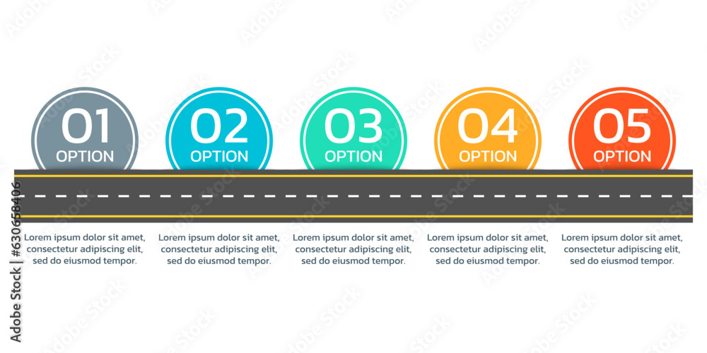 5 steps, option road info graphic template. Process diagram, business ...