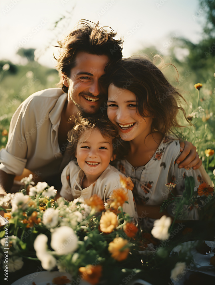 Nostalgic Polaroid Photograph of Father and Daughter Picnic in Sunny ...