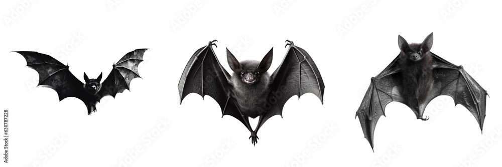 Set of flying black bats isolated on transparent background. Halloween ...