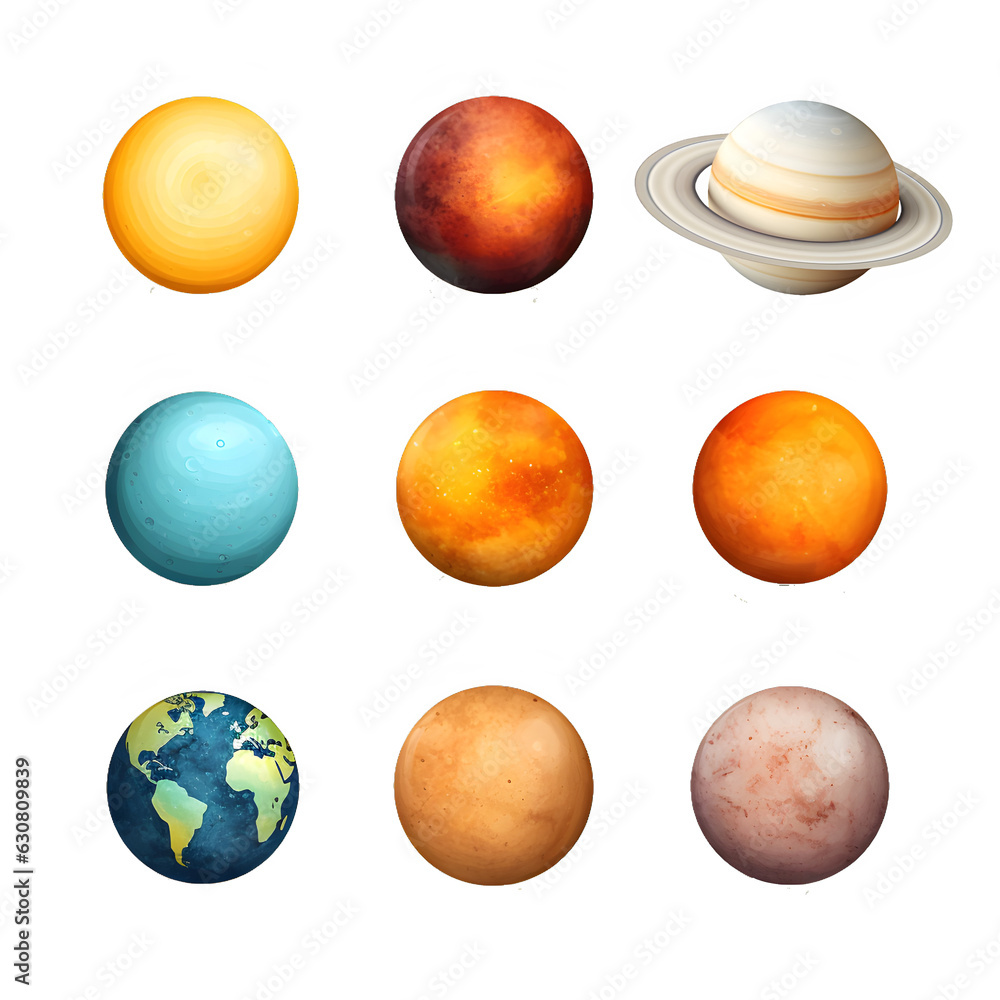 Solar system planets set, cut out isolated on transparent white ...