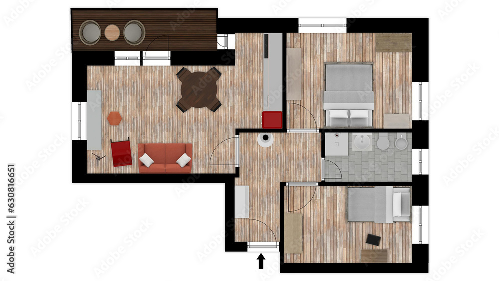 2D layout plan drawing Floor plan of house Floor Plan with furniture ...