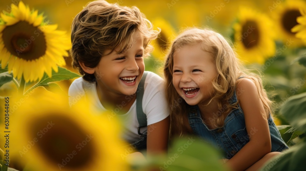 bond and affection between siblings. brother and sister, girl and boy ...
