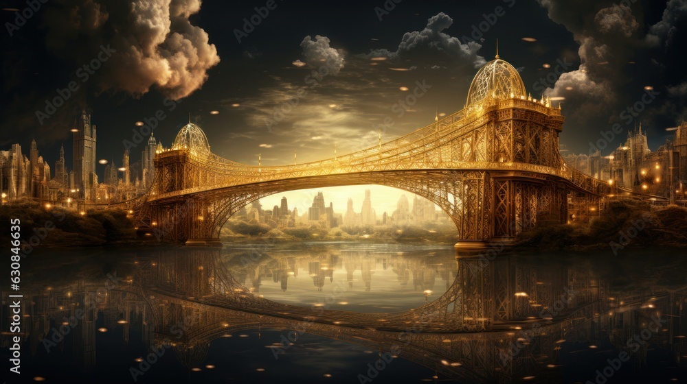 Golden bridge blending with the surroundings as it spans across the ...