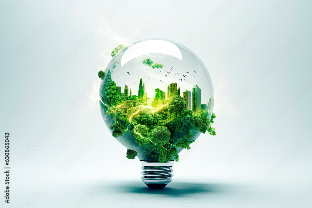 Sustainable energy concept on white background, world environment day ...