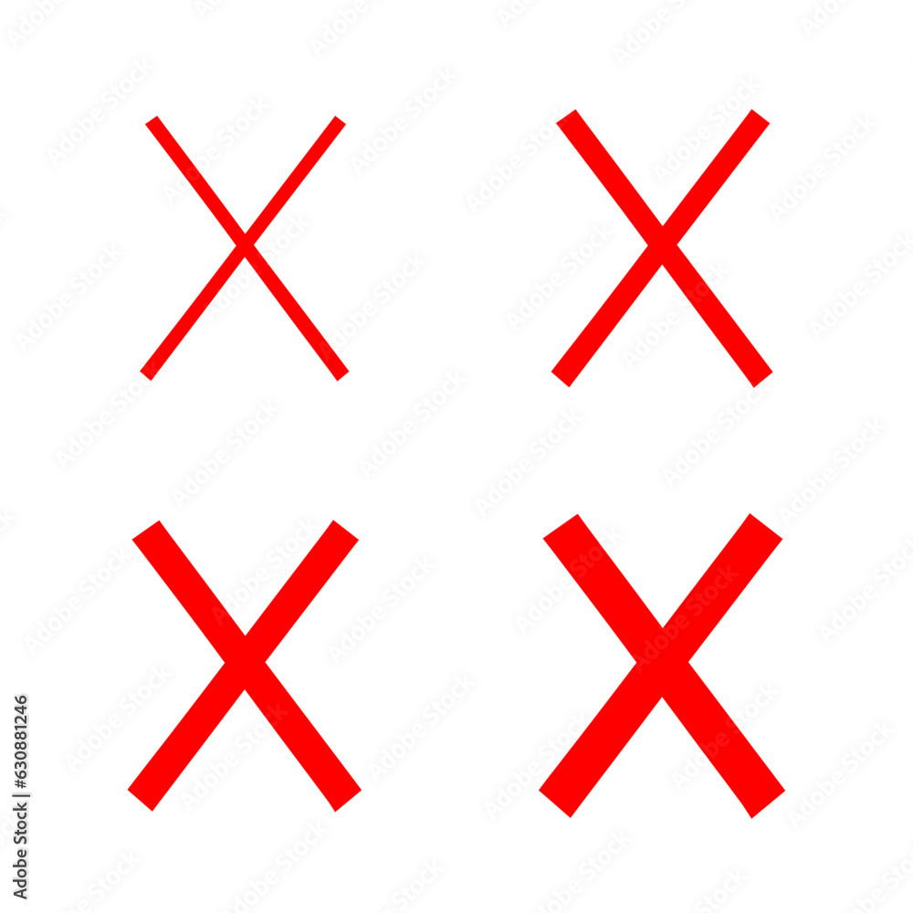 Red thin and thick cross icon. Red wrong mark X Stock Vector | Adobe Stock