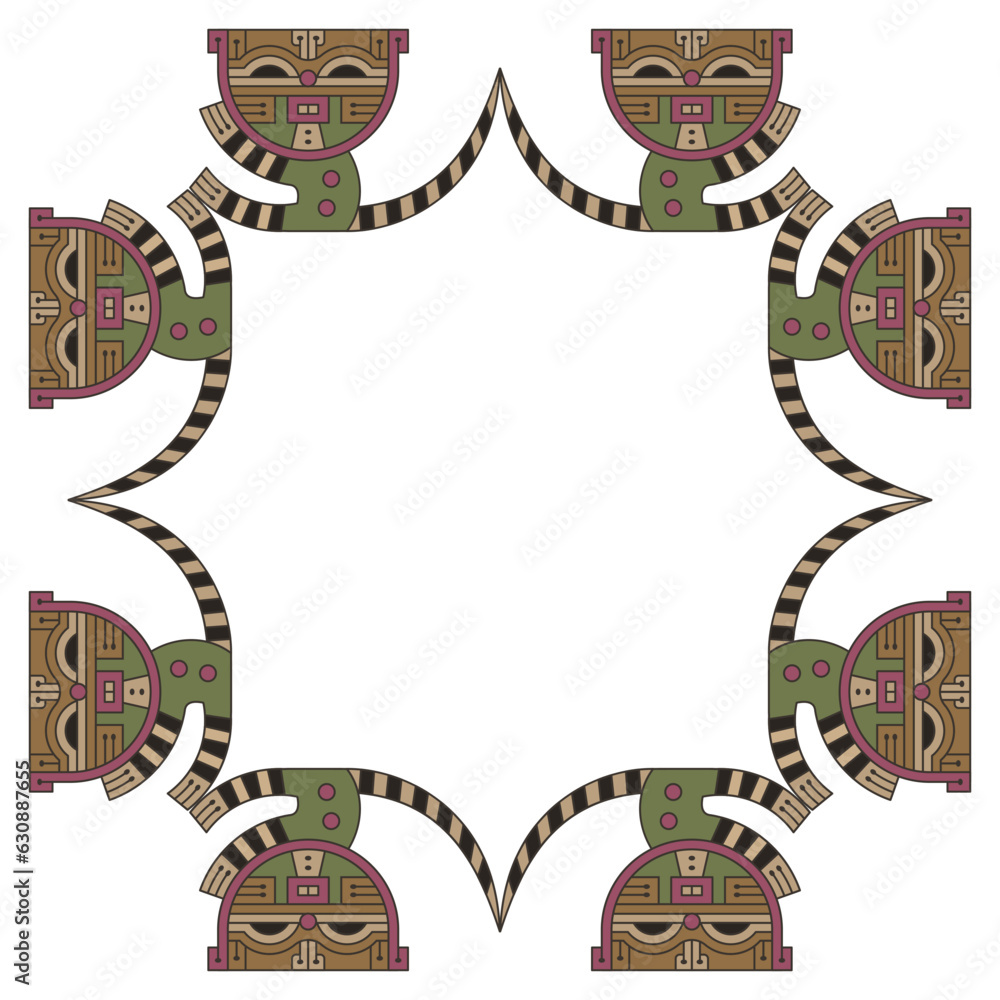 Rectangular animal frame with stylized funny tabby kittens or cats with ...