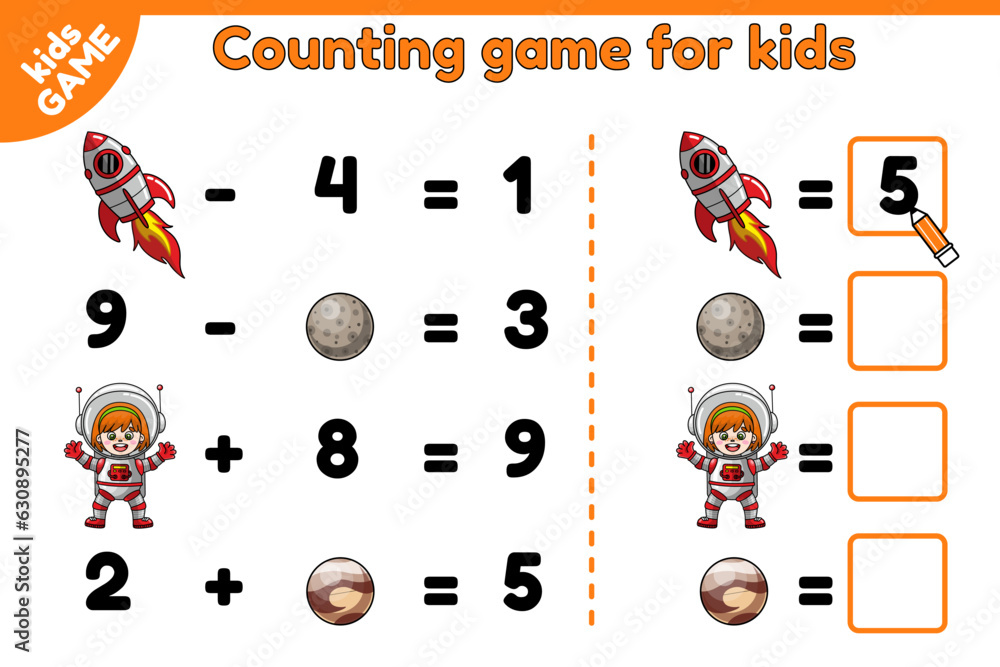 Vector de Stock Math counting game for children on space theme ...
