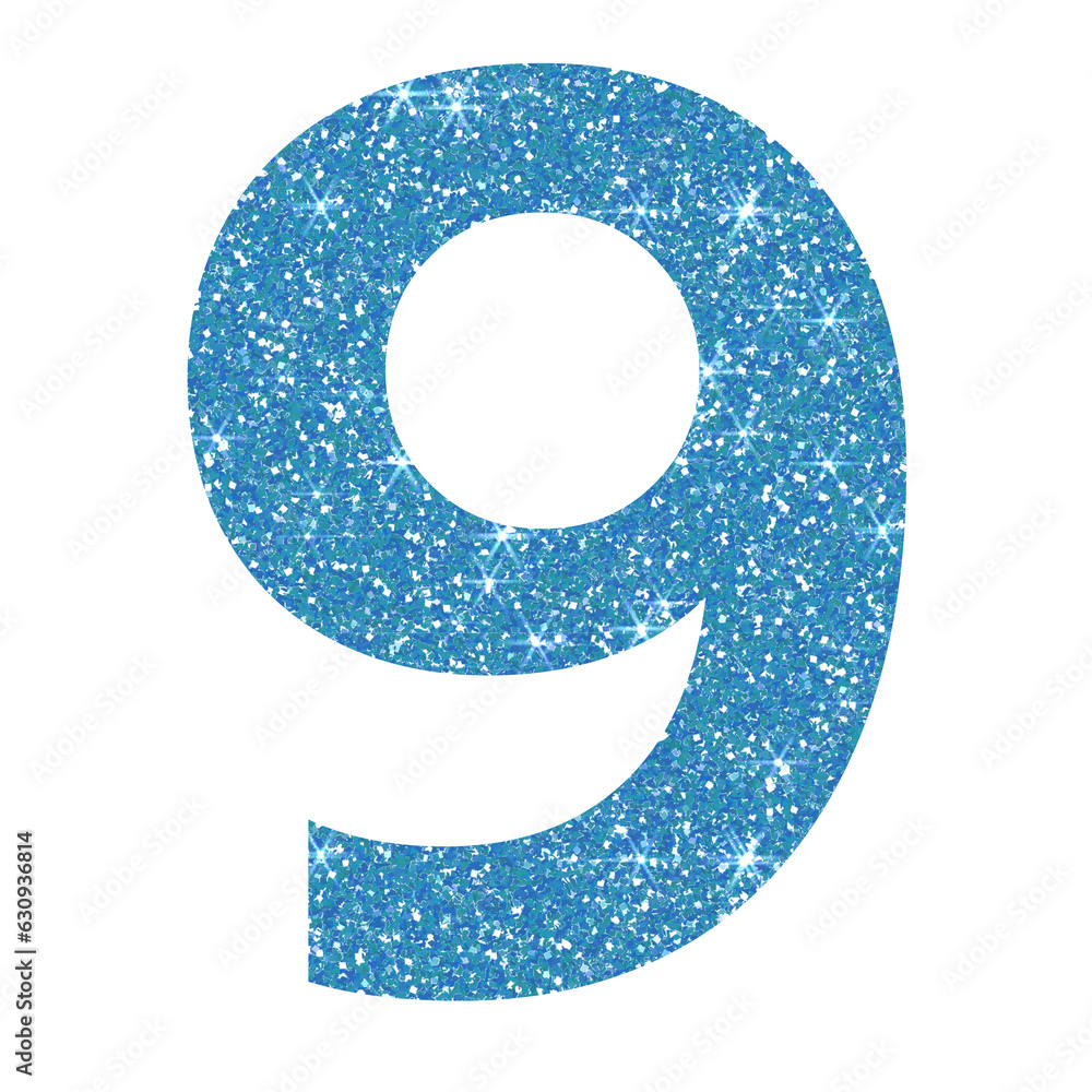 Blue glitter number nine in transparent background.Number 9 icon ...