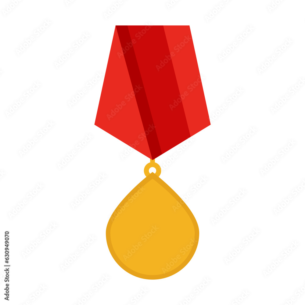 Military medal vector. Drawing of gold medallion with red ribbon ...