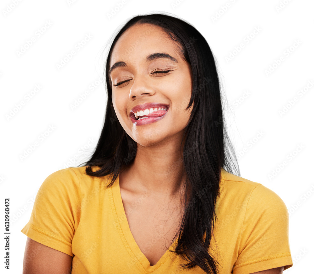 Woman, face and funny with tongue out isolated on a transparent png ...