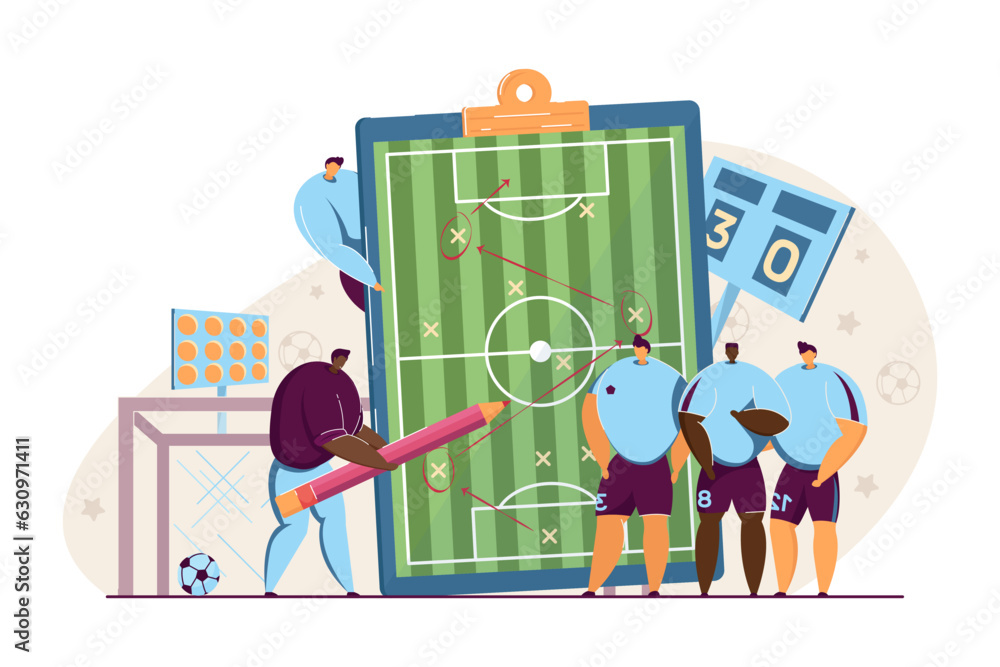 Coach instructing football players vector illustration. Man explaining ...