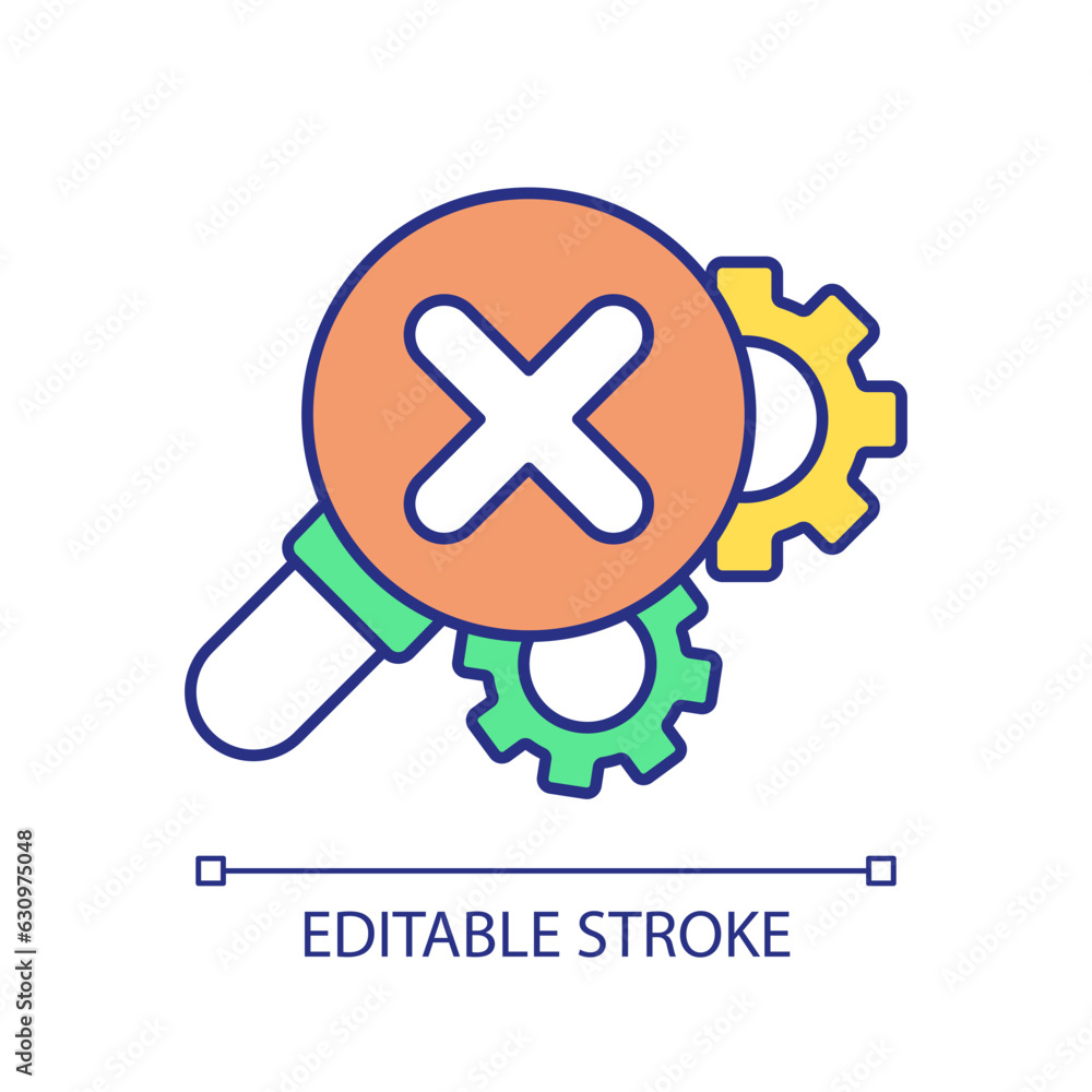 Test fail RGB color icon. Technical problem. Root cause analysis. Error ...