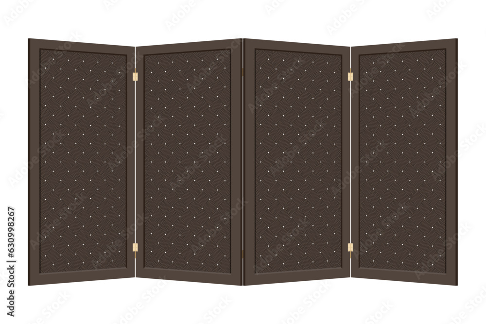 Four-leaf black wooden folding screen with basketweave pattern. Vector ...