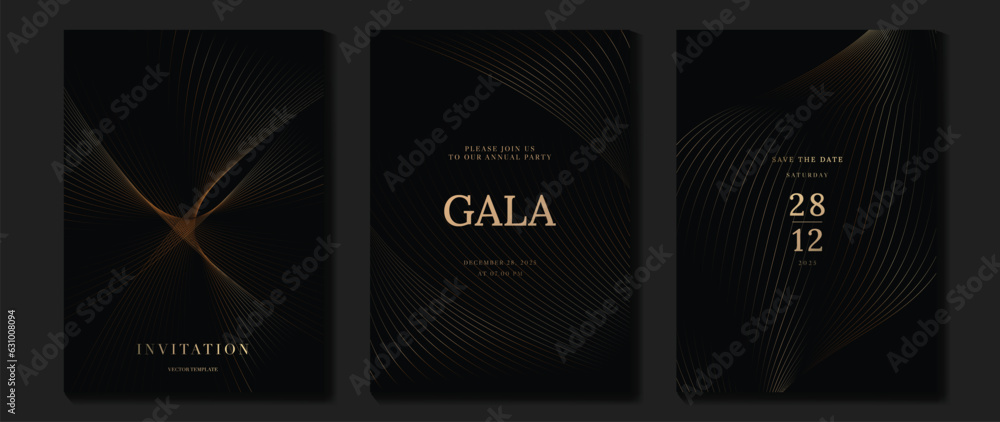 Luxury gala invitation card background vector. Golden elegant wavy gold ...