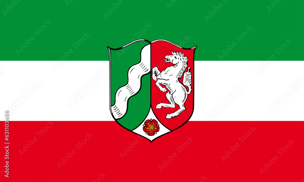 North Rhine Westphalia flag with coat of arms vector illustration ...
