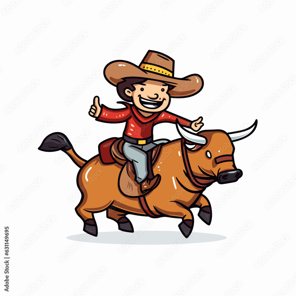 Cowboy riding a bull. Rodeo. Cowboy riding a bull hand-drawn comic ...
