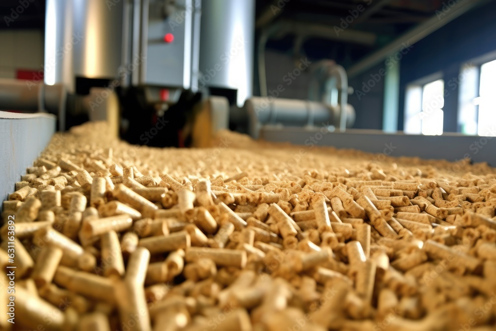 Production of biocombustible biomass wood pellet at the plant ...