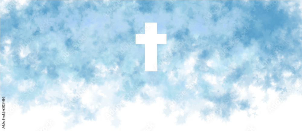 Vector blue religious background cross on blue background, Watercolor ...